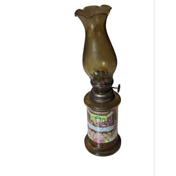 Unbranded | Accents | Vintage Hong Kong Amber Oil Lamp With Last Supper ...